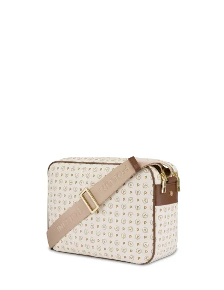 Borsa a tracolla Pollini con doppia zip avorio-marrone Borsa a tracolla Pollini con doppia zip avorio-marrone