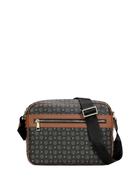 Borsa a tracolla Pollini con doppia zip nero-marrone Borsa a tracolla Pollini con doppia zip nero-marrone